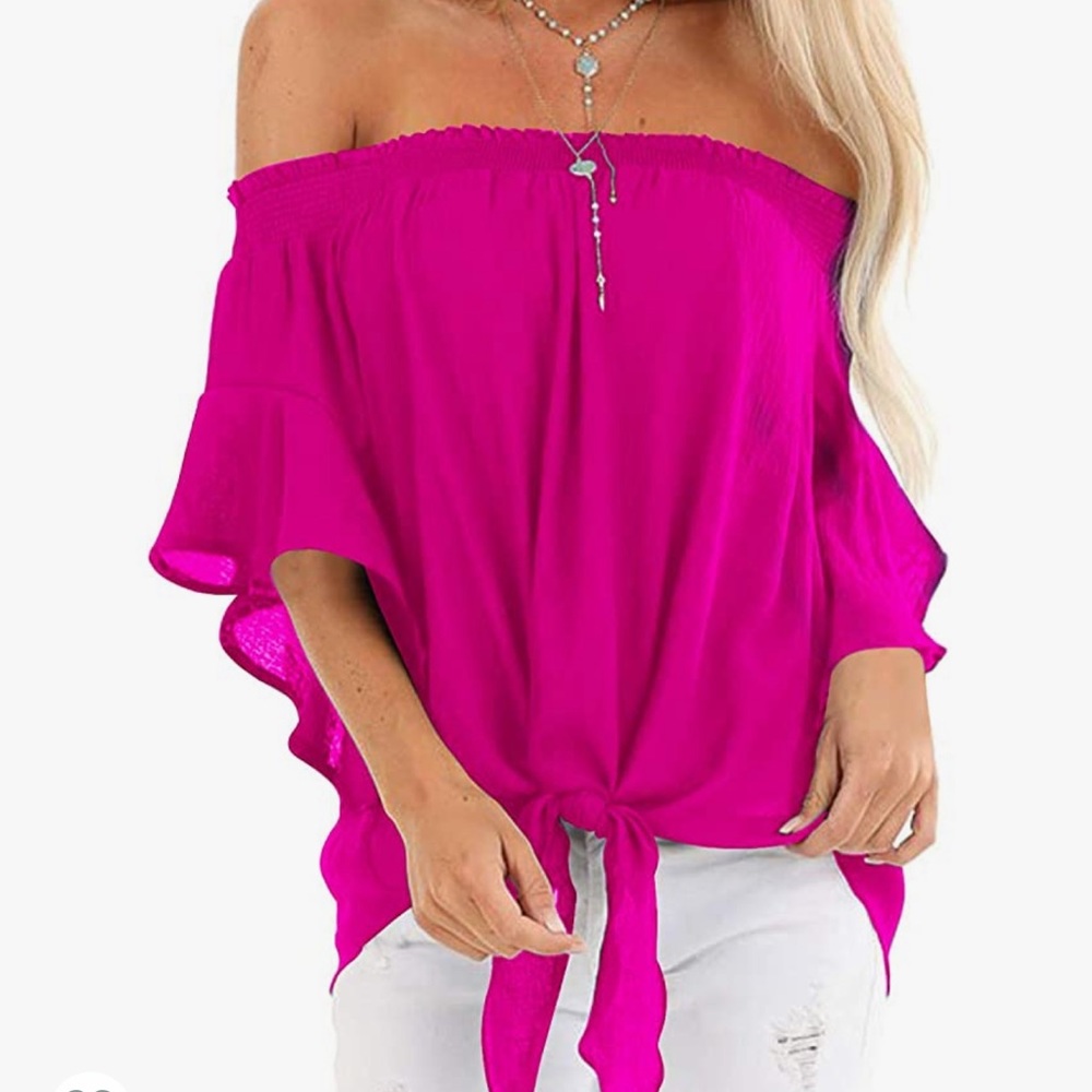 Beautiful Woman Off Shoulder Tops Tie Knot Blouse - Gem